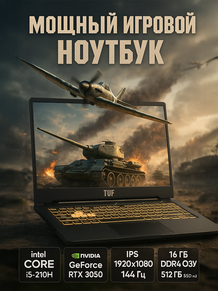 ASUS TUF Gaming F17 FX707VJ-HX006 Игровой ноутбук 17.3", Intel Core 5 210H, RAM 16 ГБ, SSD 512 ГБ, NVIDIA GeForce RTX 3050 (6 Гб), Без системы, ((90NR0MY5-M00060), черный, Русская раскладка
