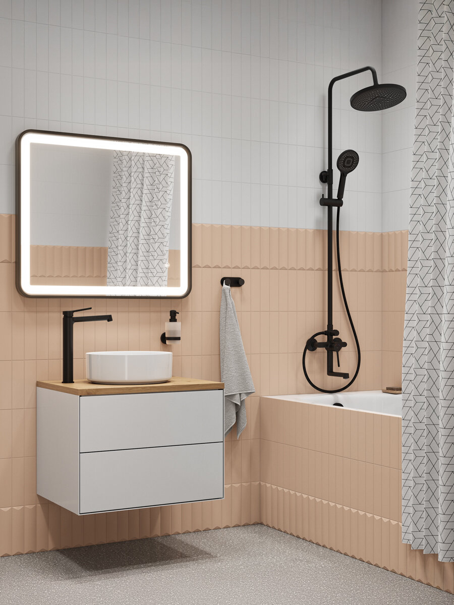 Смеситель для ванны с верхним душем и изливом IDDIS Odda ODDBL5Fi06 черный матовый