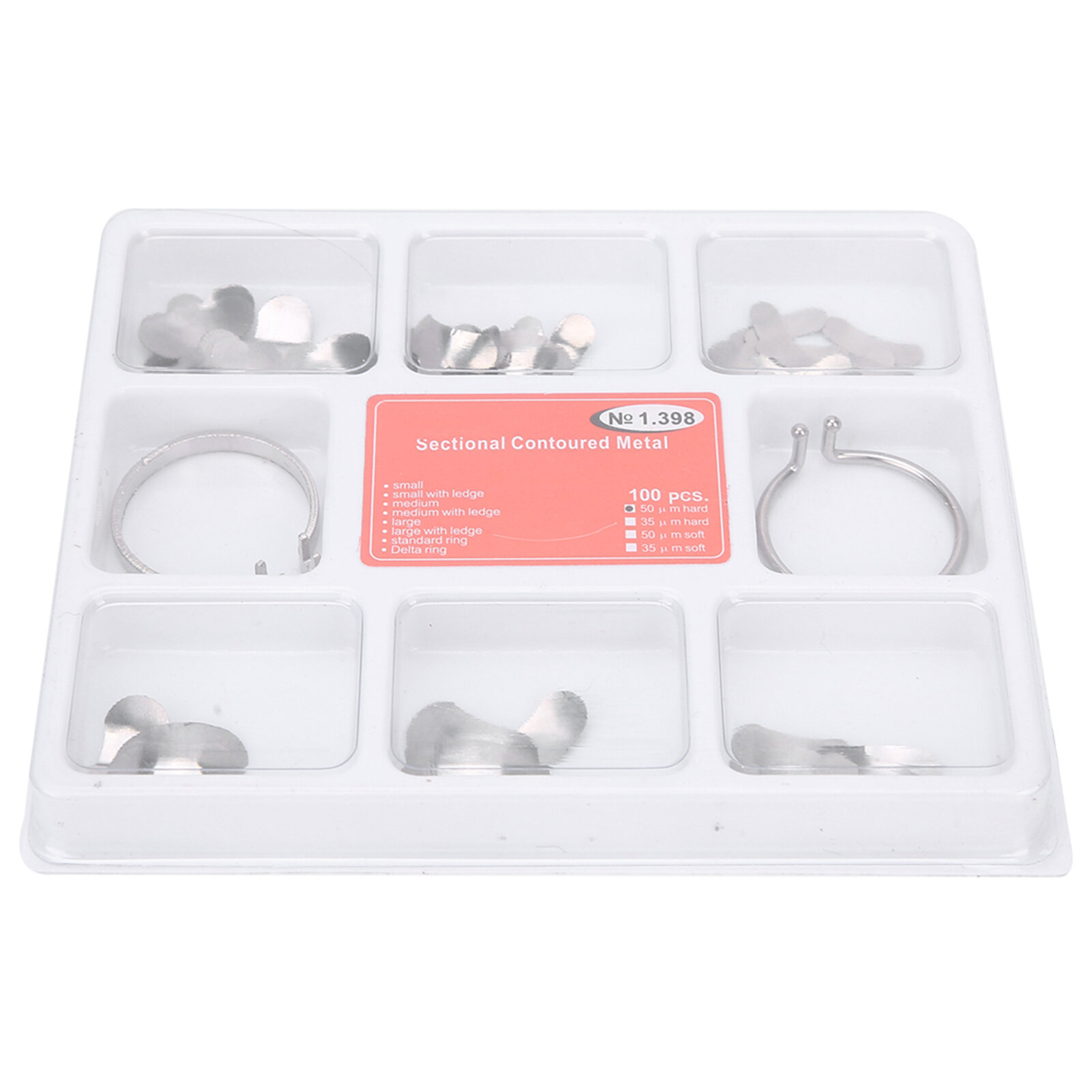 100 шт. стальные стоматологические секционные контурные матрицы с 2 кольцами, аксессуары для стоматологических принадлежностей