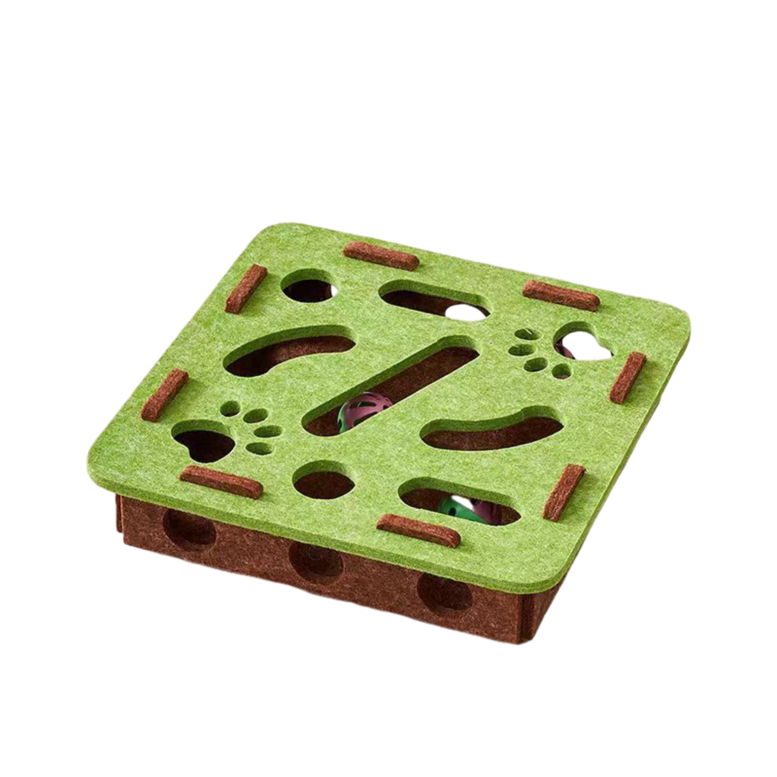 Игрушка для кошек самоигрушка для снятия скуки лабиринт с дырками из фетра коробка с звонками, Зеленый квадрат + 3 звонка, Размеры 30*30*7.5см, В комплект входят: 1 штука