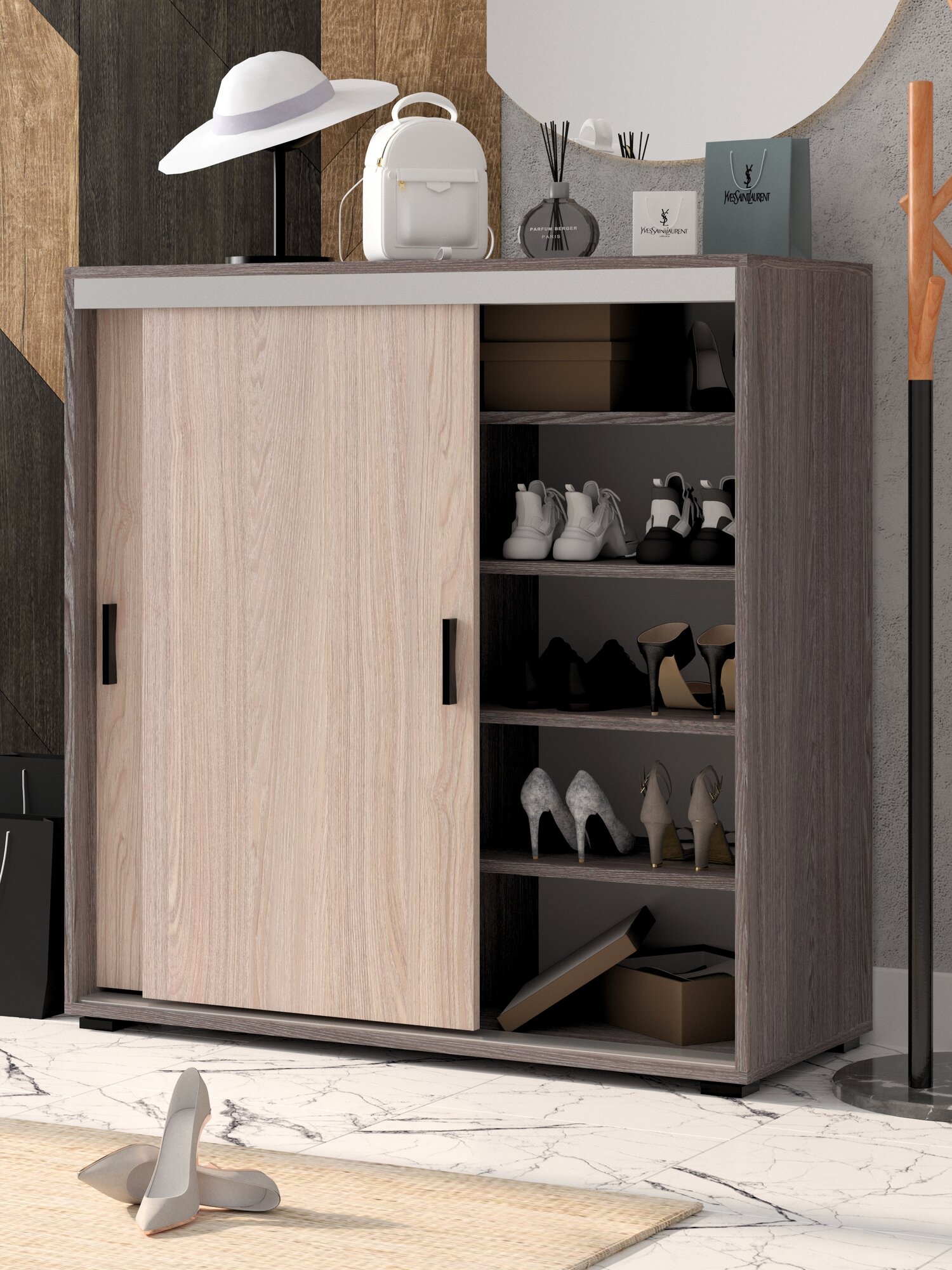 Есэндвич Депо-4 Тумба-купе для обуви с полками 100х102х40 см (Анкор тёмный/Анкор светлый)