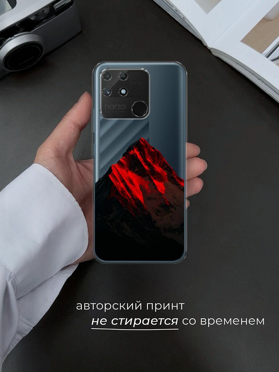 Чехол на Realme Narzo 50A / Реалми Нарзо 50A с принтом Красная гора 2, прозрачный — фото 1