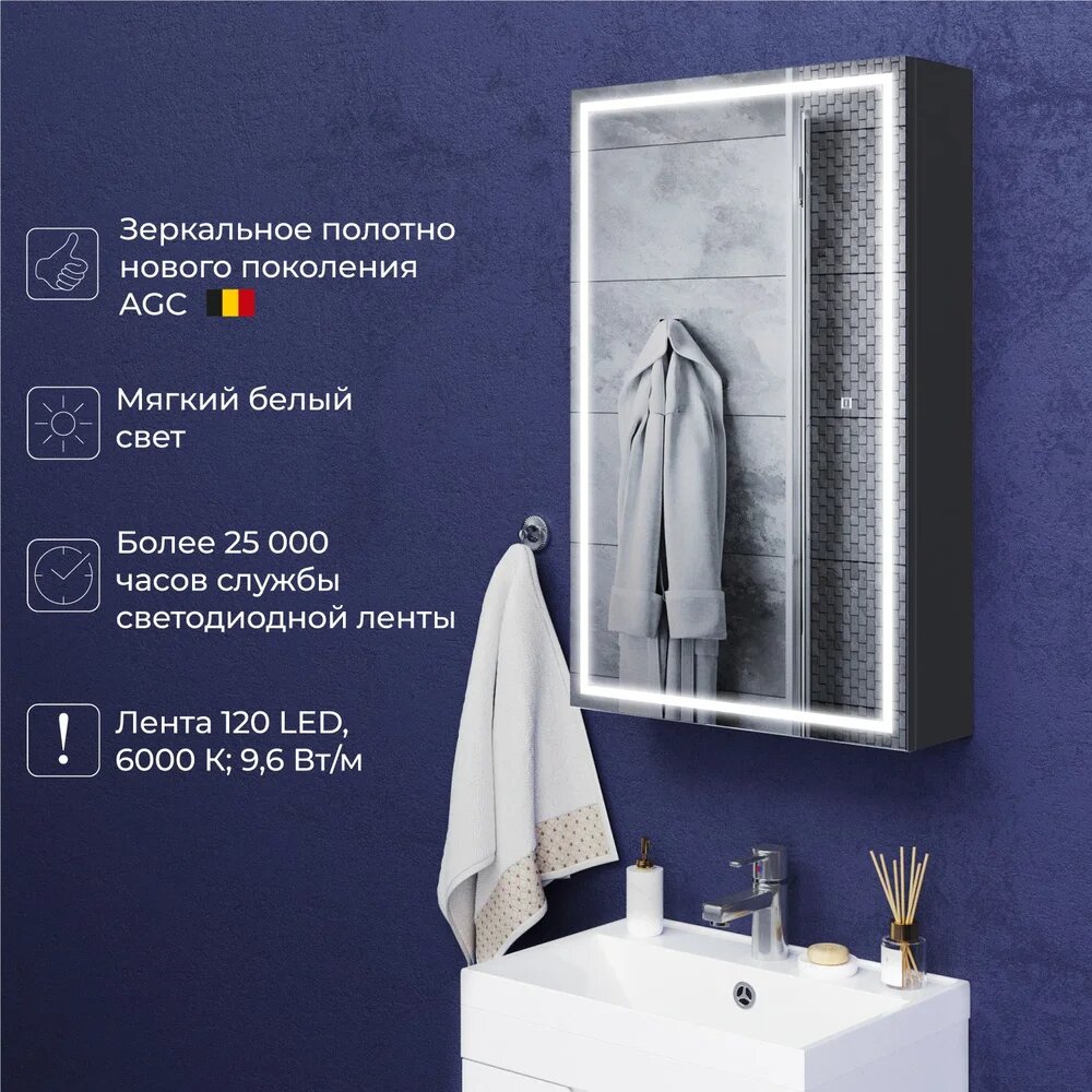 Зеркальный шкаф с подсветкой ITANA Luce 50 500х150х790 левое Серый темный