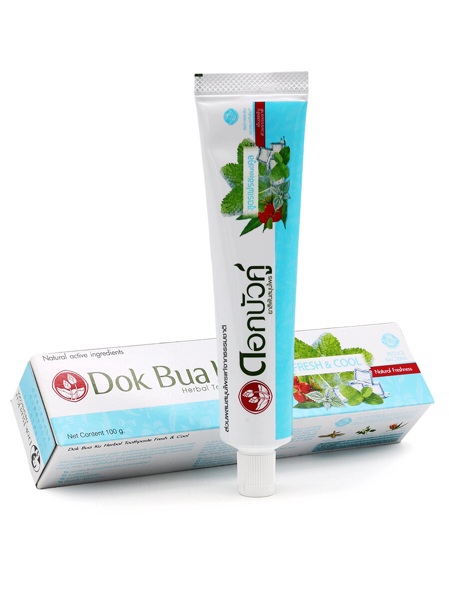 Twin Lotus Зубная паста без фтора с травами свежесть и прохлада Doc Bua Ku Herbal Toothpaste Fresh & Cool, 100 г