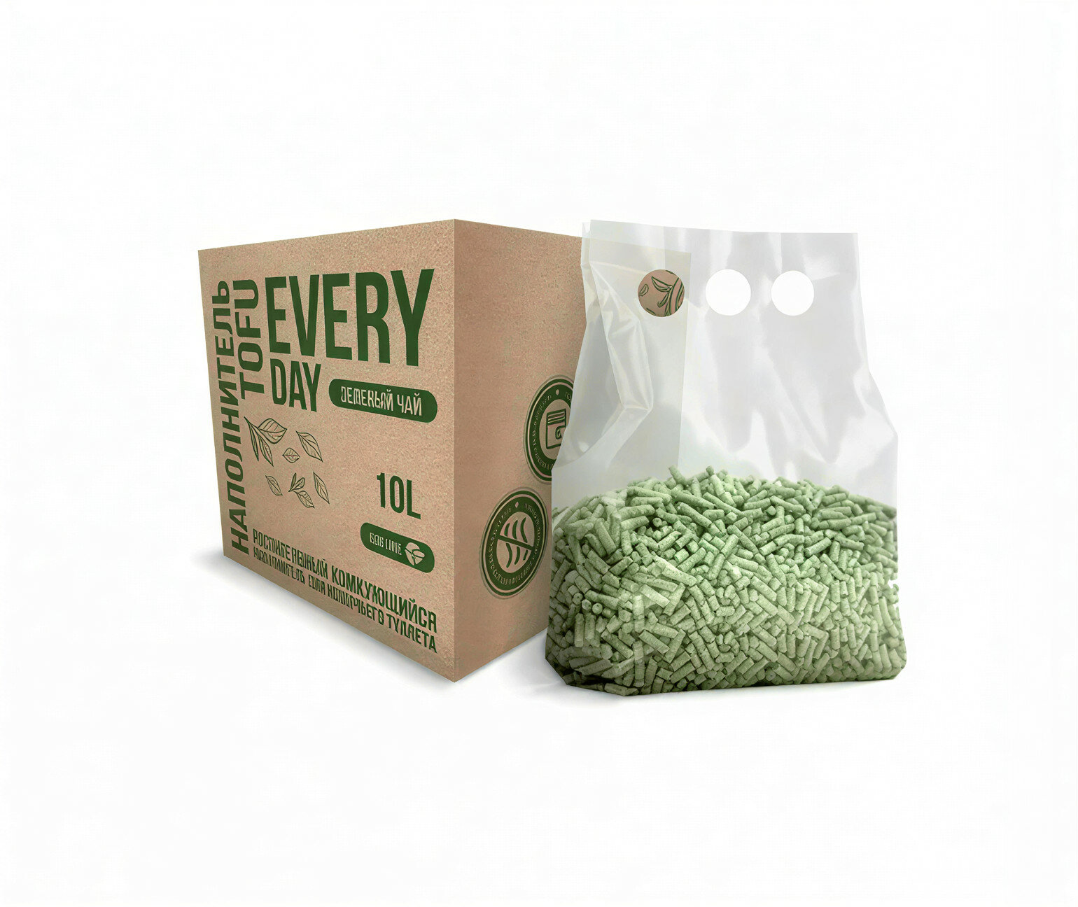 Наполнитель растительный комкующийся Everyday Tofu Box с ароматом зеленого чая, коробка 5л