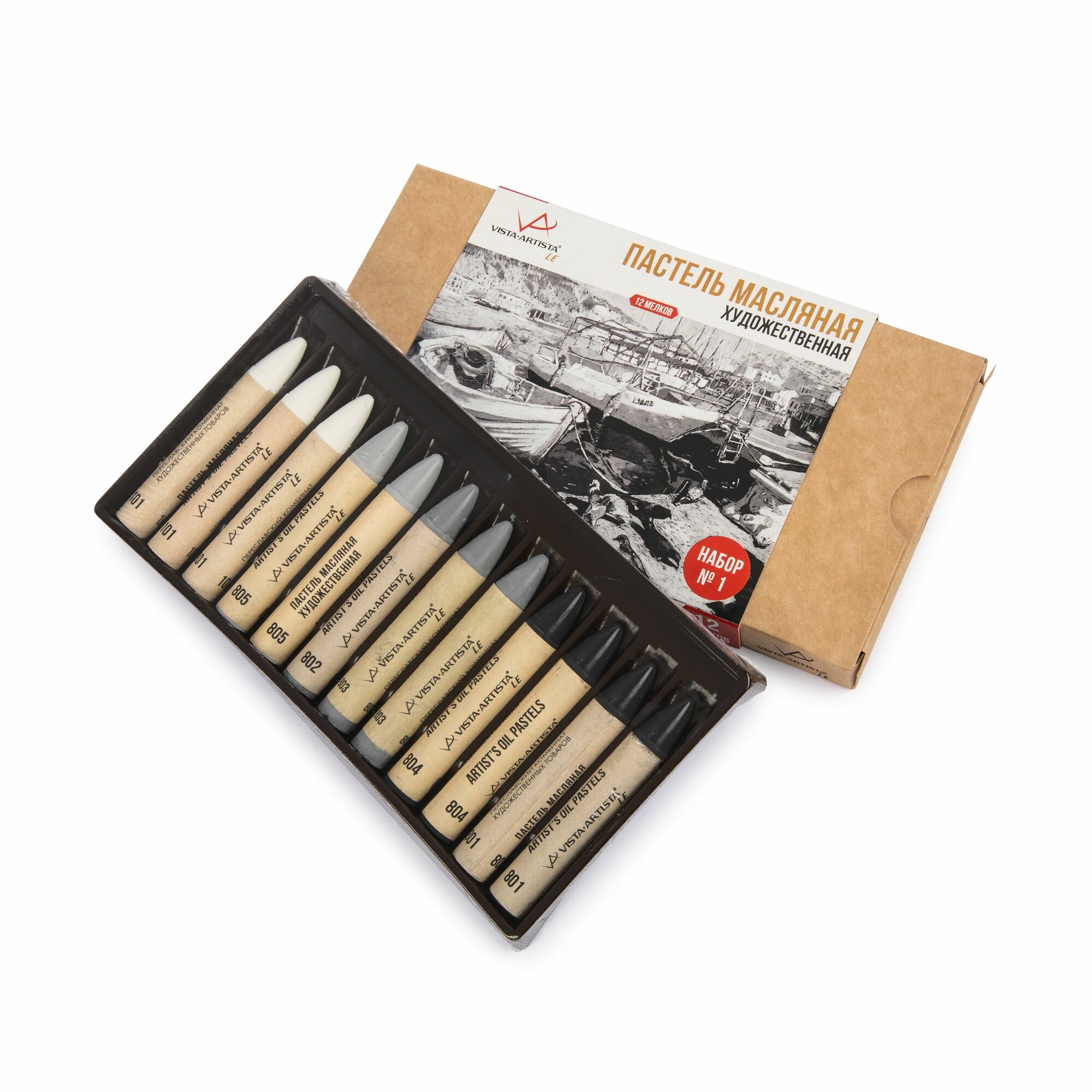VISTA-ARTISTA Limited Edition пастель художественная масляная, набор 12 оттенков, 01 монохром VAOPL-12M