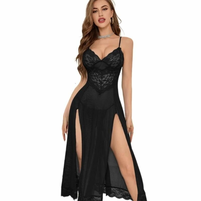 Кружевной бэйби-долл с сетчатым верхом, Черный - S