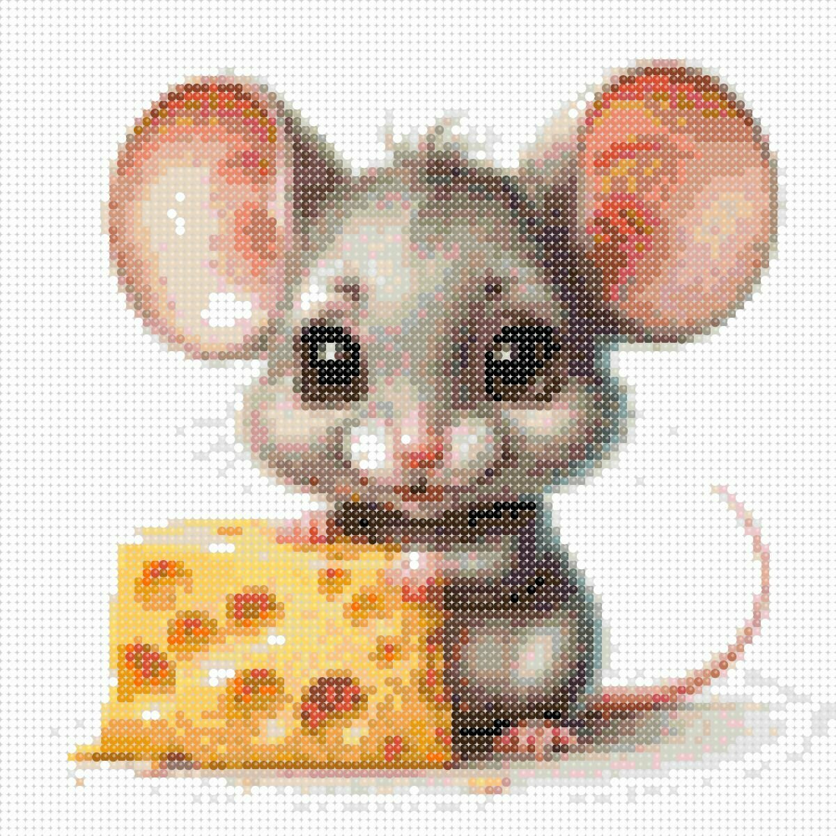 Схема вышивки бисером Мышка с сыром (без бисера) 100х100 стежков (20х20 см) 42 цветов