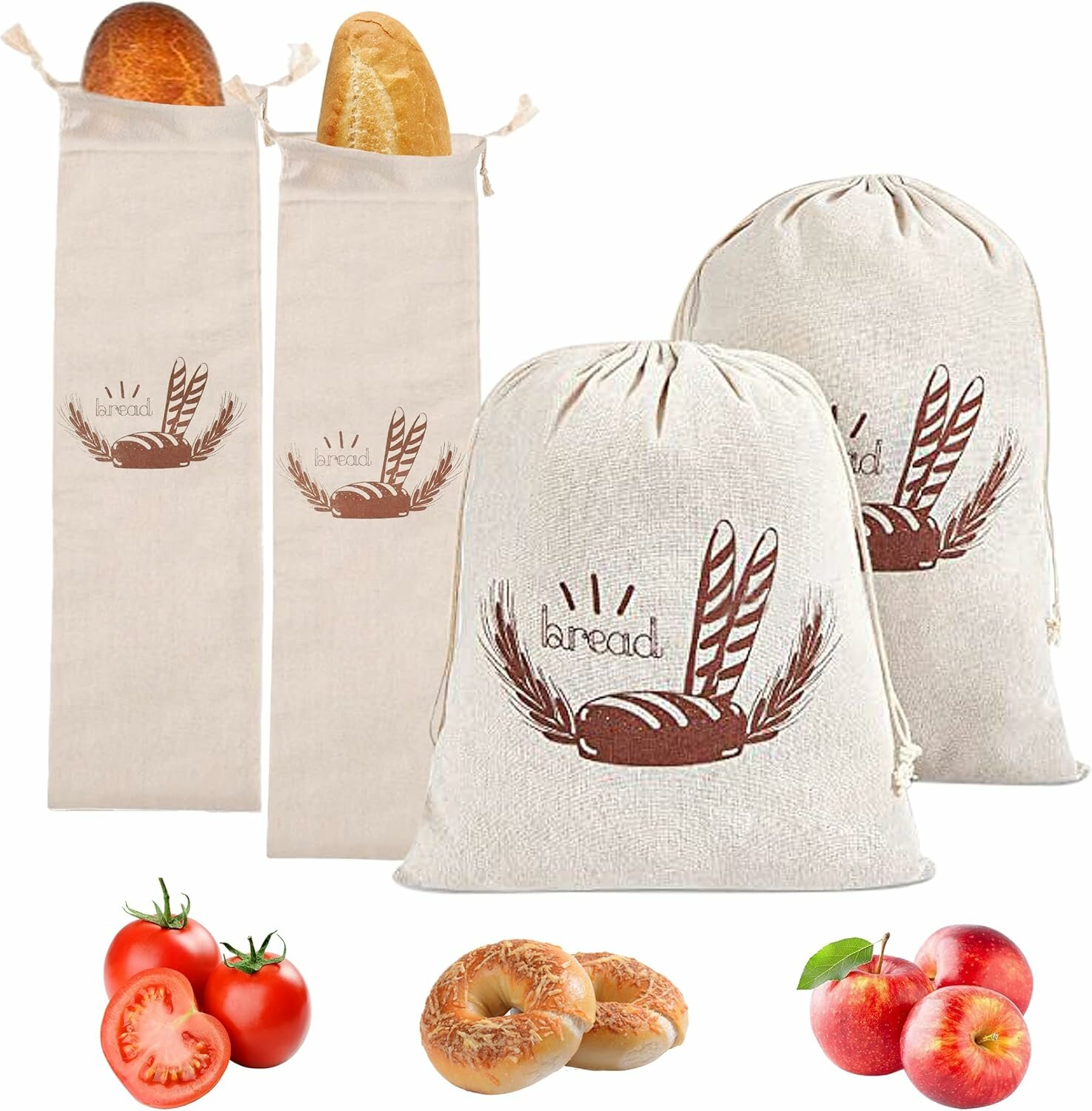 4 шт. льняных мешков для хлеба