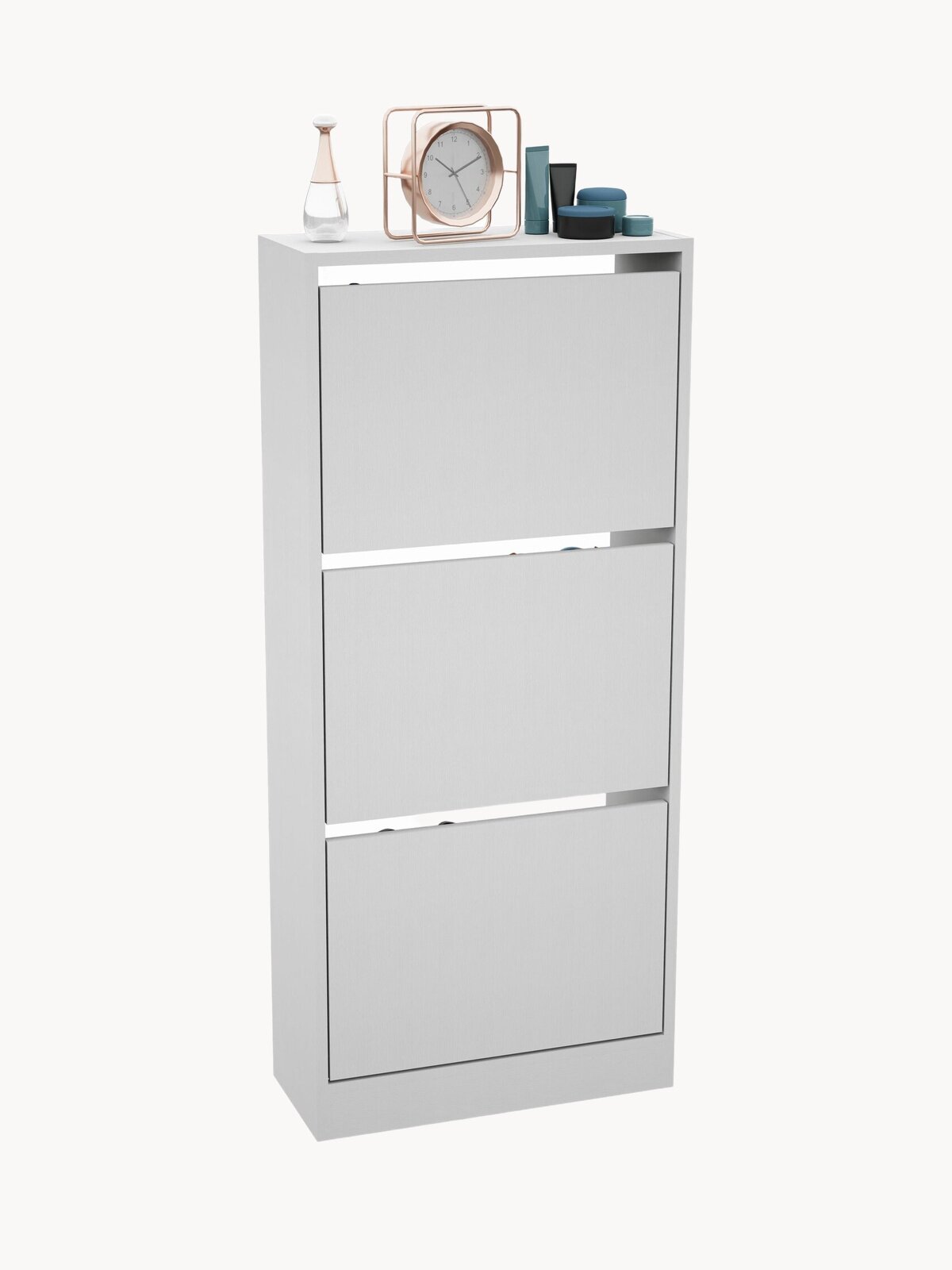 Обувница Лаура-3 белая в прихожую, тумба для обуви, закрытая деревянная, этажерка, полки, галошница высокая ЛДСП