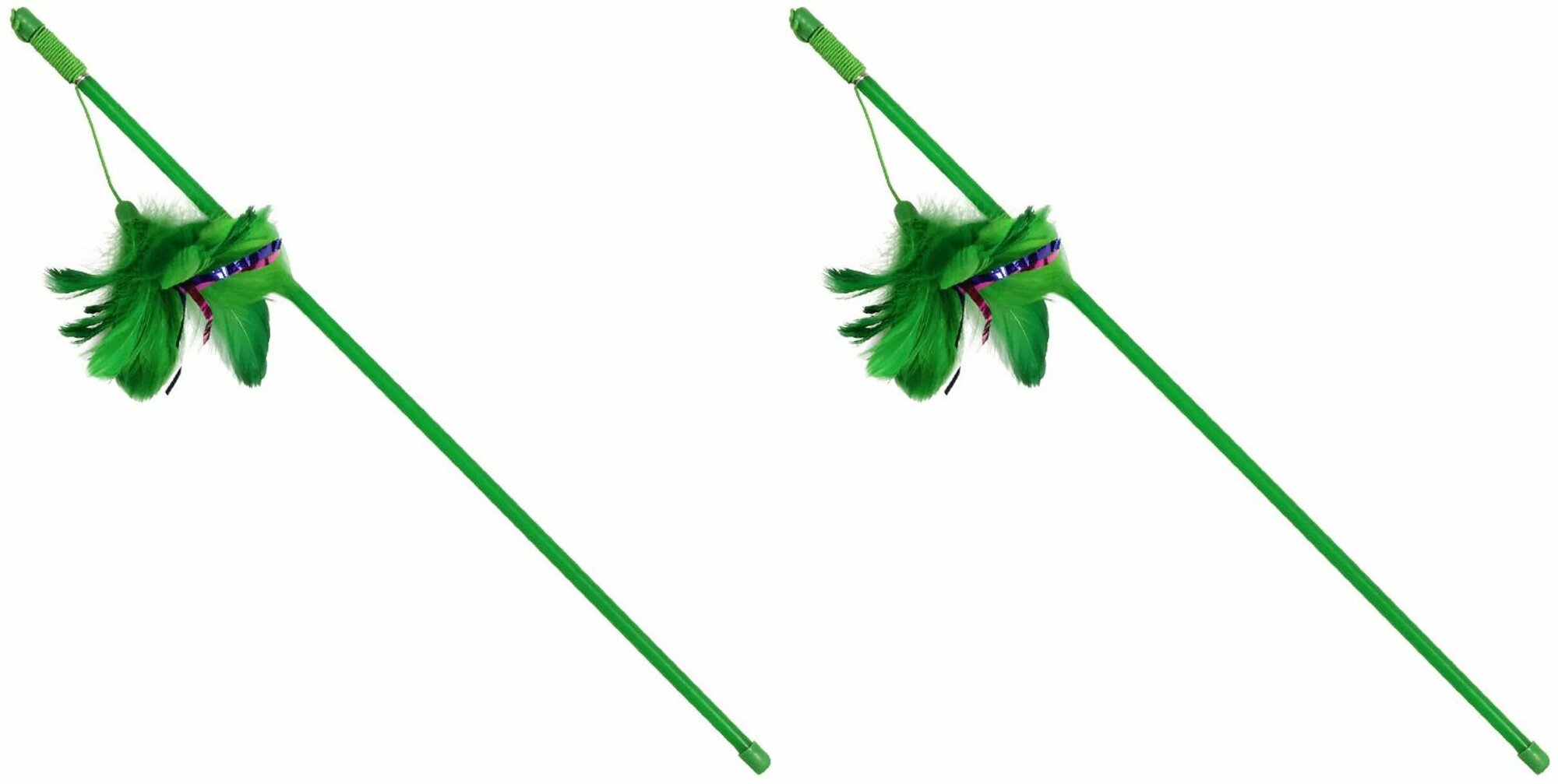 Triol Игрушка для кошек Удочка-дразнилка, Зеленые перья, 50 см, 2 шт.