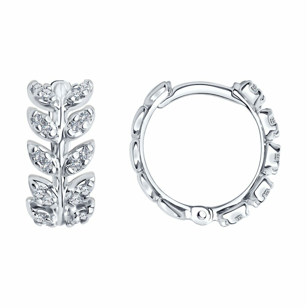 Серьги конго, серебро, 925 проба, родирование, фианит