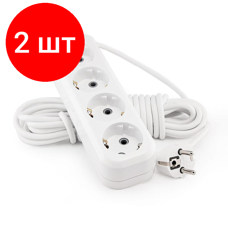 Комплект 2 штук, Удлинитель LUX У4-Е-03 4-местный с з/к, 250В 16А, 3м