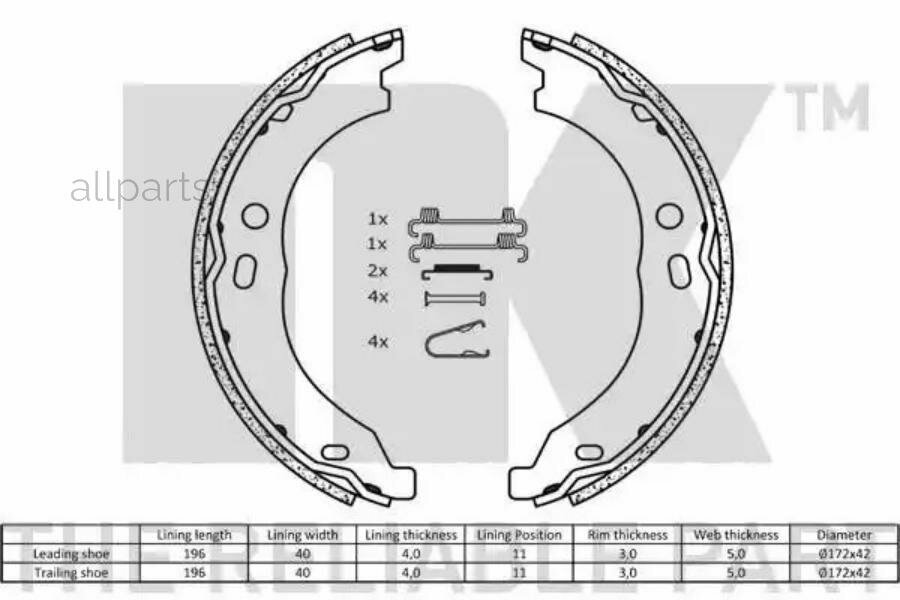 NK 2719754 Колодки тормозные барабанные Citroen Jumper Fiat Ducato 06-