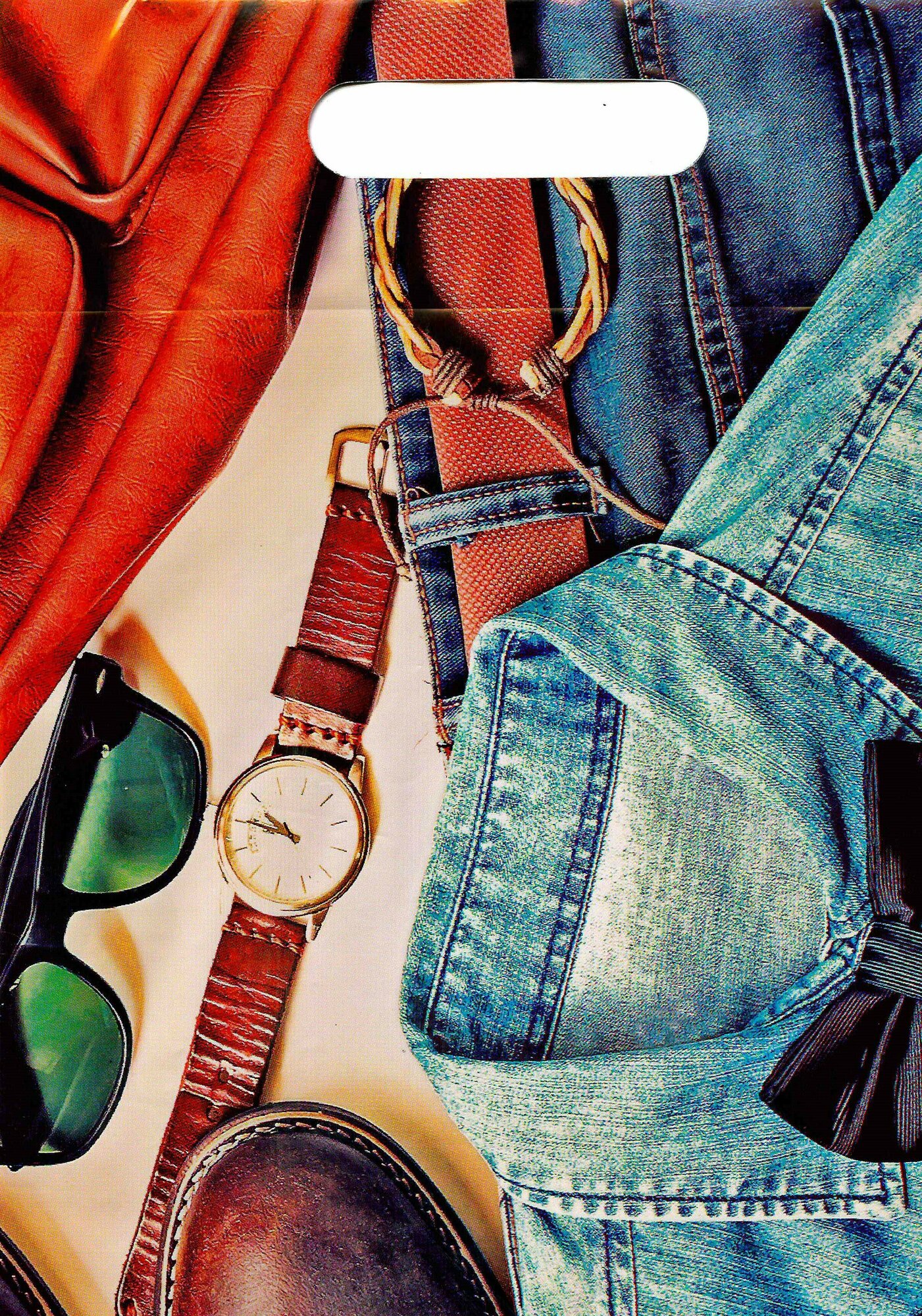 Пакет "Деним мужской" полиэтиленовый с вырубной ручкой 30х40х6 см, 60 мкм / 10 штук