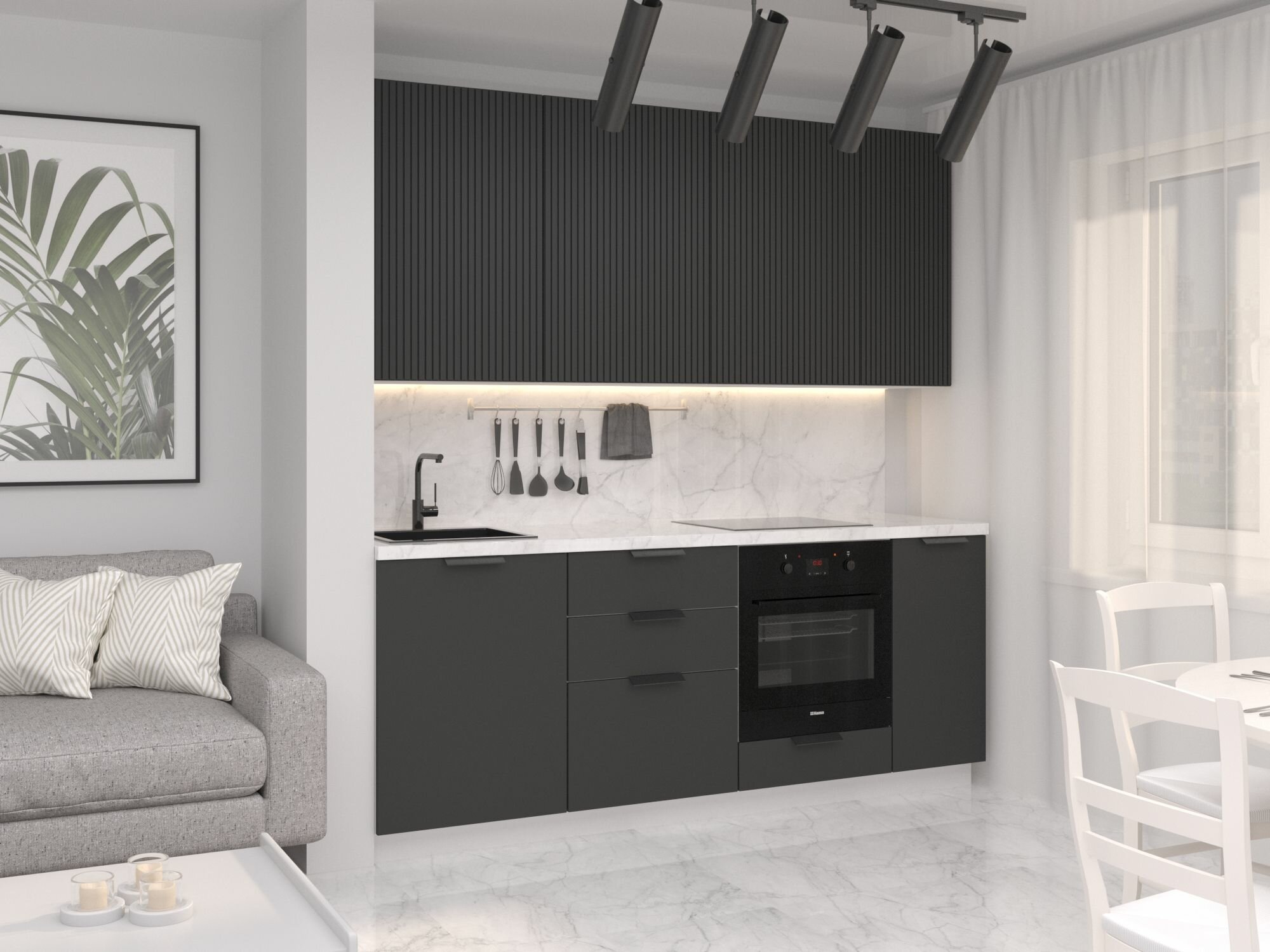 Кухонный гарнитур Евро Лайн Антрацит, 2200 мм