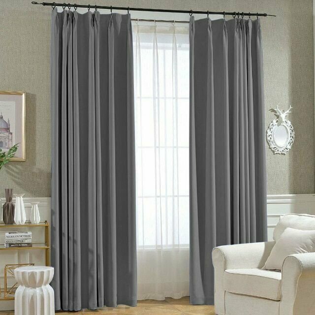 Шторы блэкаут на ленте под крючки ширина 135 см высота 210 см графитовый Цена за 2 шторы БК-ДЛ-ППР-1