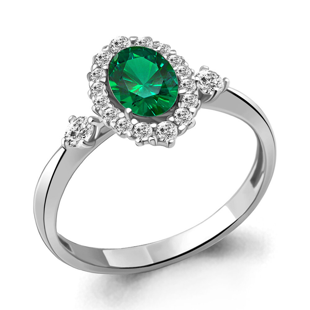 Кольцо, серебро, 925 проба, изумруд синтетический, фианит