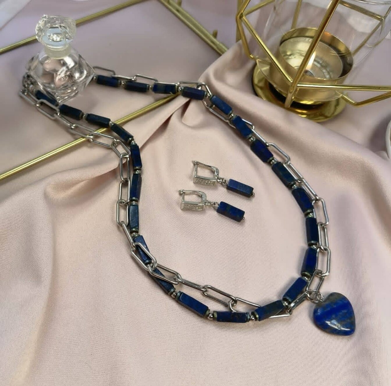 Комплект бижутерии: серьги, колье, цепь, подвеска, лазурит