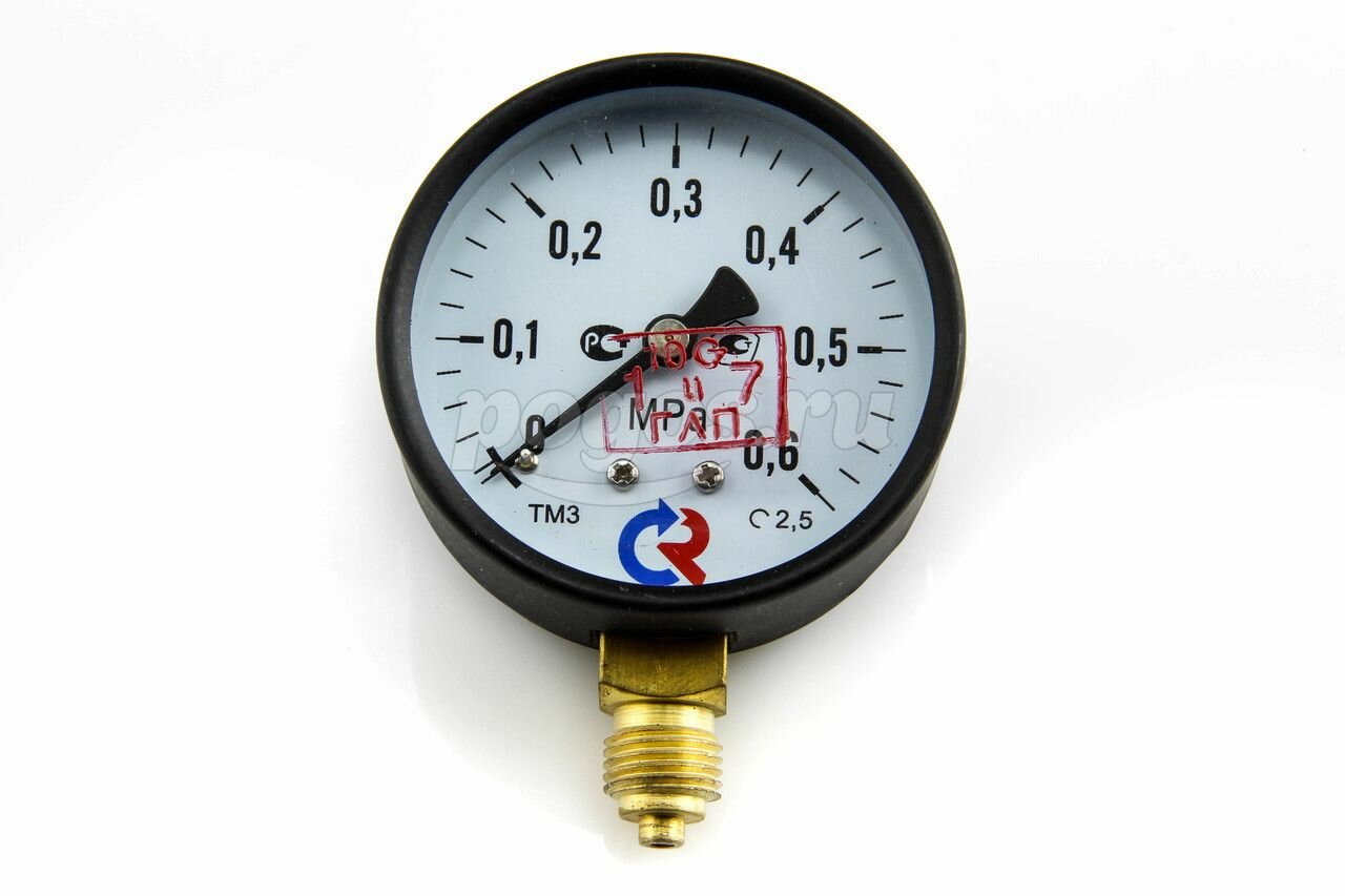 Манометр ТМ-310Р 6,0кгс/см2 (0,6MPa, 6бар, 6атмосфер) с поверкой резьба М12х1,5 корпус 63 мм класс точности 2,5 корпус-сталь росма