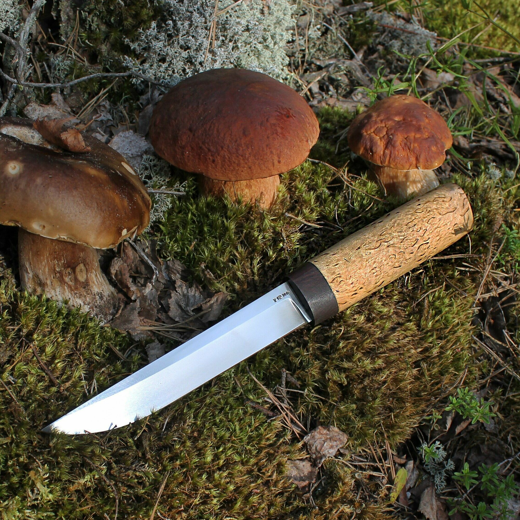 Нож Бурятский из кованой стали Х12МФ, рукоять карельская берёза