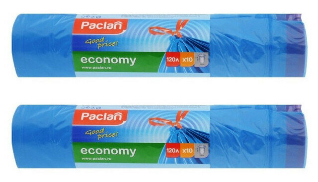 Paclan Мешки для мусора STANDART голубые 120л,10 шт/рул,2 уп