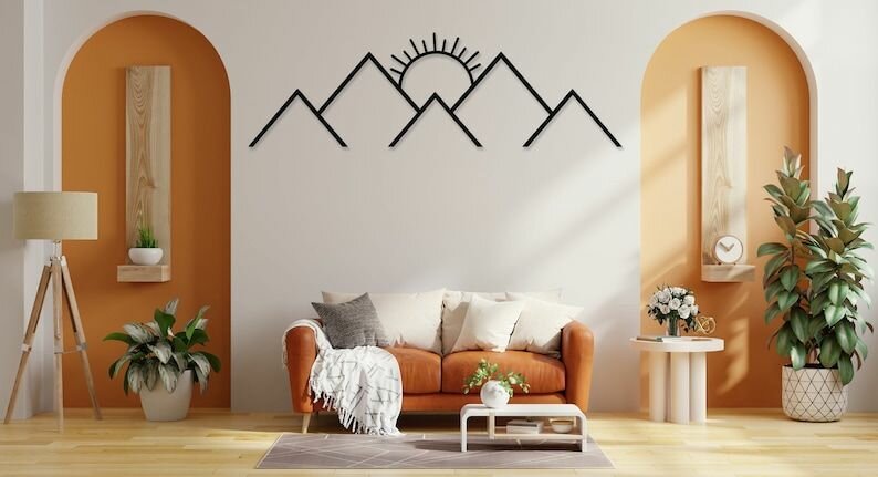 Декоративное панно деревянное, Солнце в горах (черный цвет)