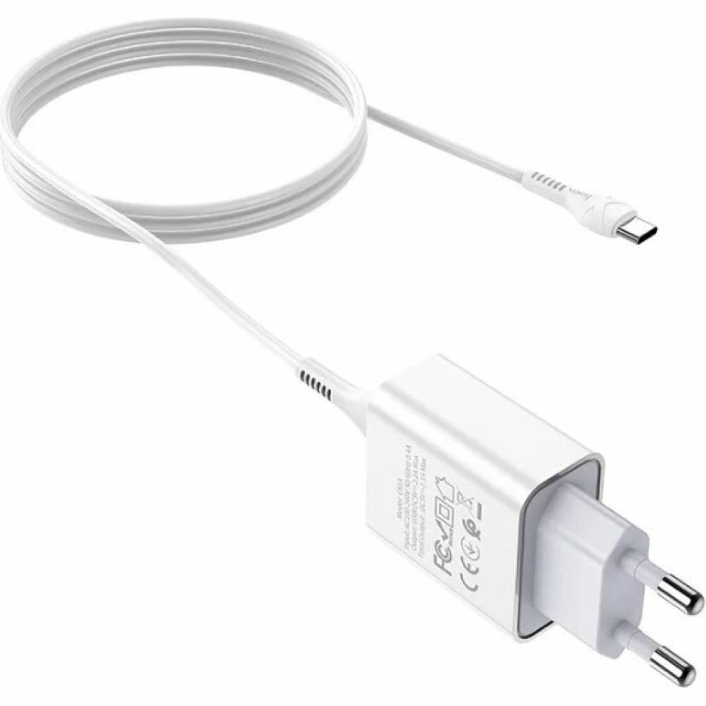 Сетевое зарядное устройство Hoco C81A asombroso 1xusb, 2.1а + USB/Type-C 1м, белый, блистер, 6931474727961