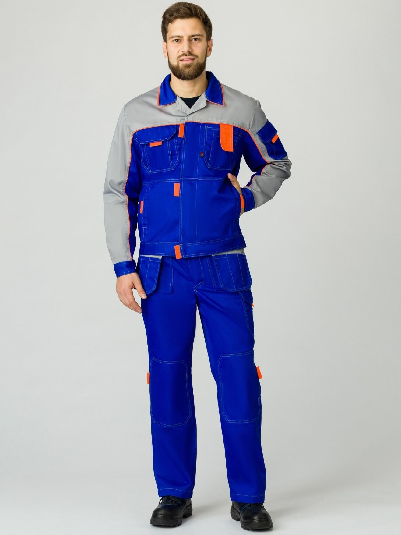 Костюм мужской Союз-Профессионал-2, тк. Балтекс,240, п/к, васильковый/св. серый/оранжевый