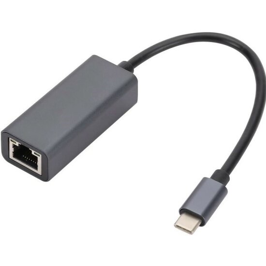 Переходник Bion USB C - RJ45, 1000мб/с, алюминиевый корпус, 15 см, черный (BXP-A-USBC-LAN-ALB)