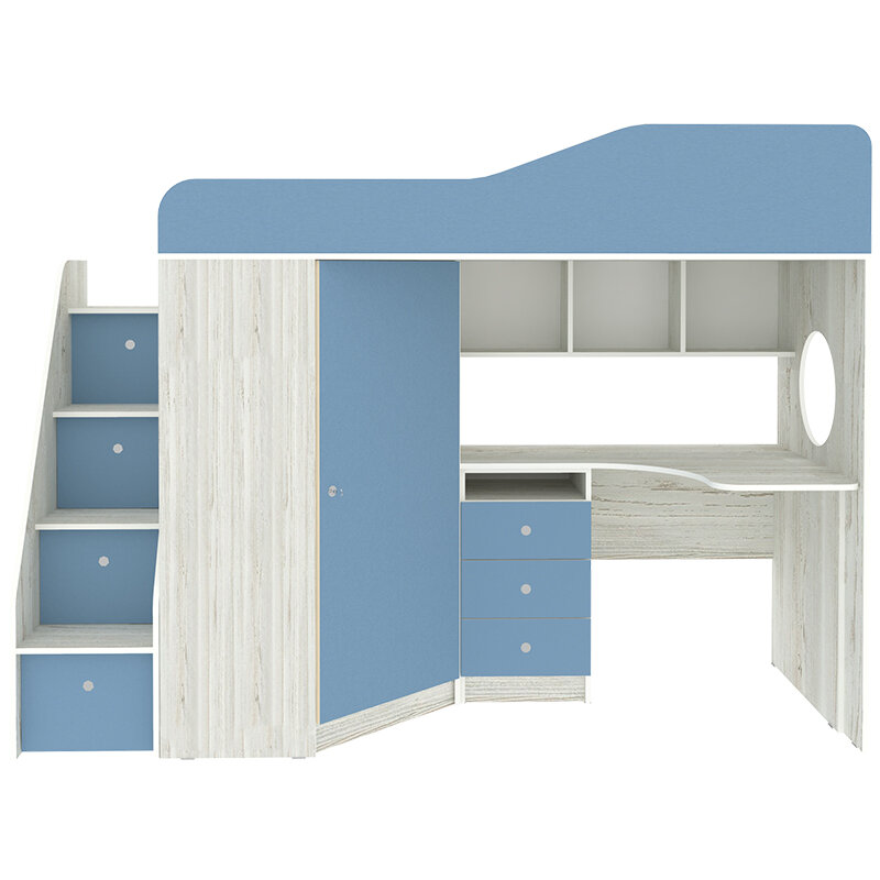 Кровать чердак Кадет 1 с универсальной лестницей Винтерберг Светло Синий/Голубой