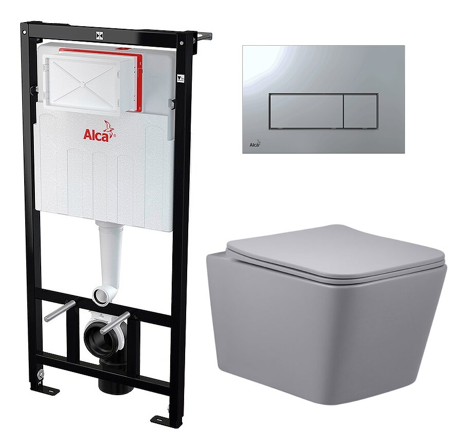 Комплект 3 в 1 инсталляция AlcaPlast + Унитаз подвесной Vincea Q-Line VT1-12MG + кнопка хром