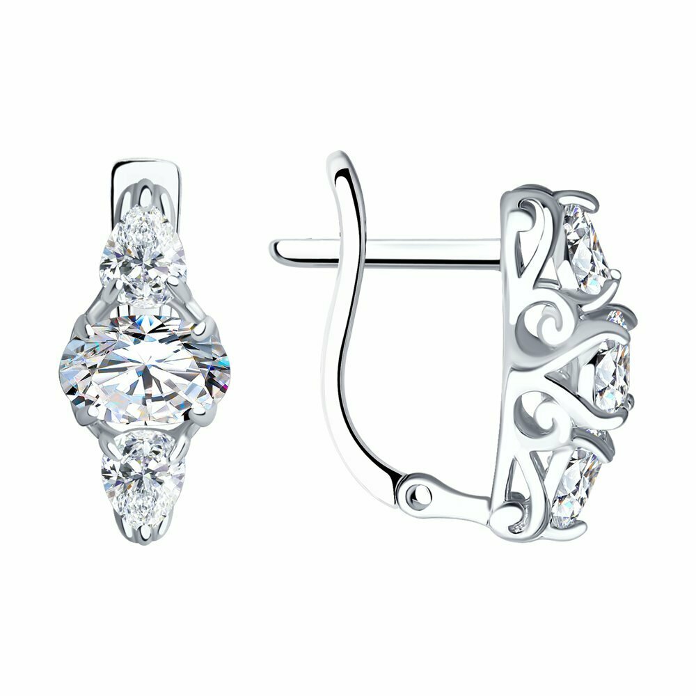 Серьги, серебро, 925 проба, родирование, фианит