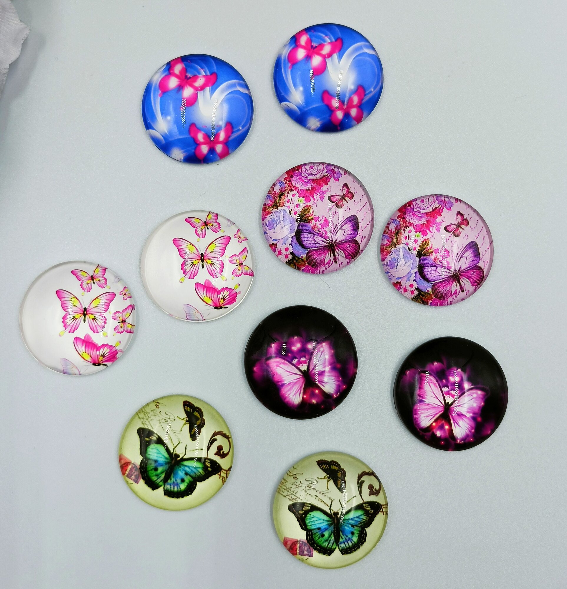 Кабошоны (стекло) Бабочки, 25мм, 10шт. (микс №11)