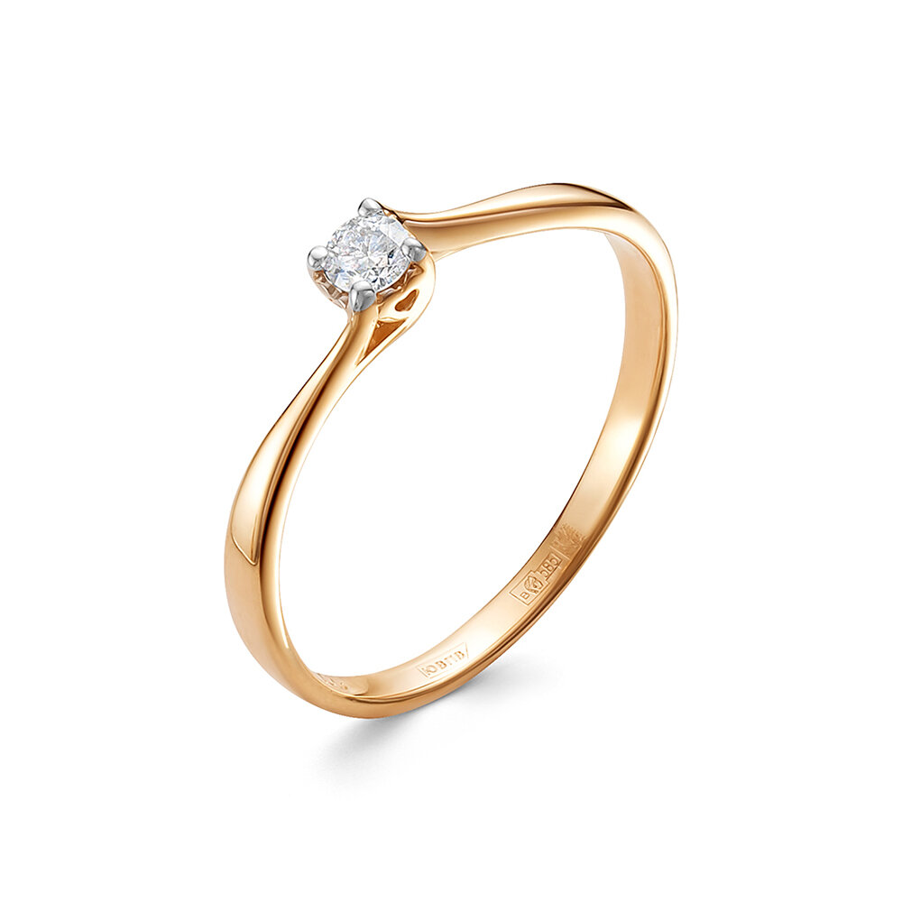 Кольцо помолвочное, красное золото, 585 проба, родирование, бриллиант