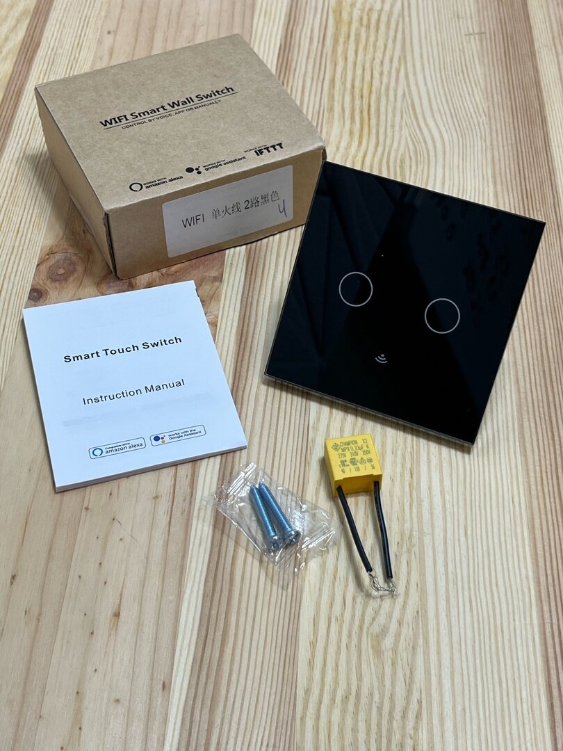 Беспроводной сенсорный выключатель с Wi-Fi Smart Touch Switch, 2 клавиши, Чёрный