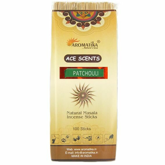 Ace Scents PATCHOULI Natural Masala Incense Sticks, Aromatika (пачули натуральные ароматические палочки, Ароматика), 100 палочек.