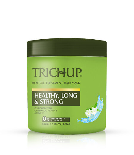 Trichup Hair Mask HEALTHY, LONG & STRONG Hot Oil Treatment, Vasu (Тричуп Маска для волос здоровые длинные И сильные, Обогащена Готуколой, Хной и Жасмином, Васу), 500 мл.