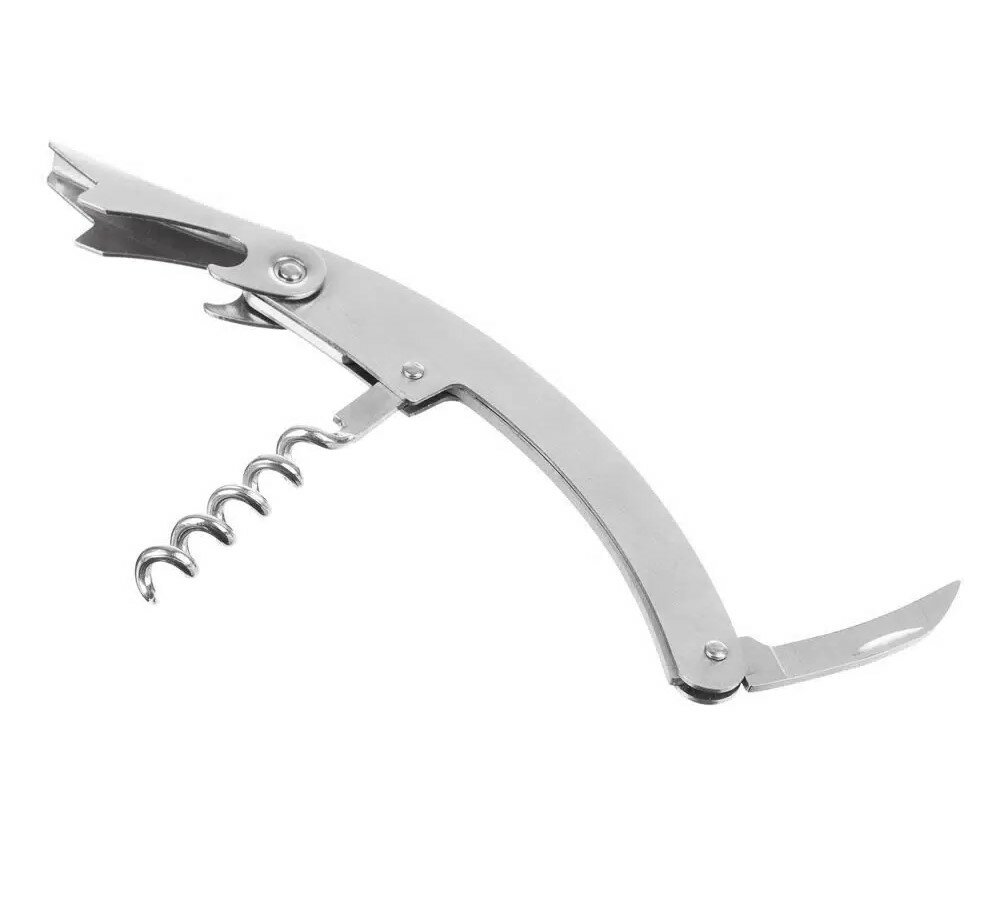 Штопор с открывалкой и ножом 11х2см, нерж. сталь, 1шт.