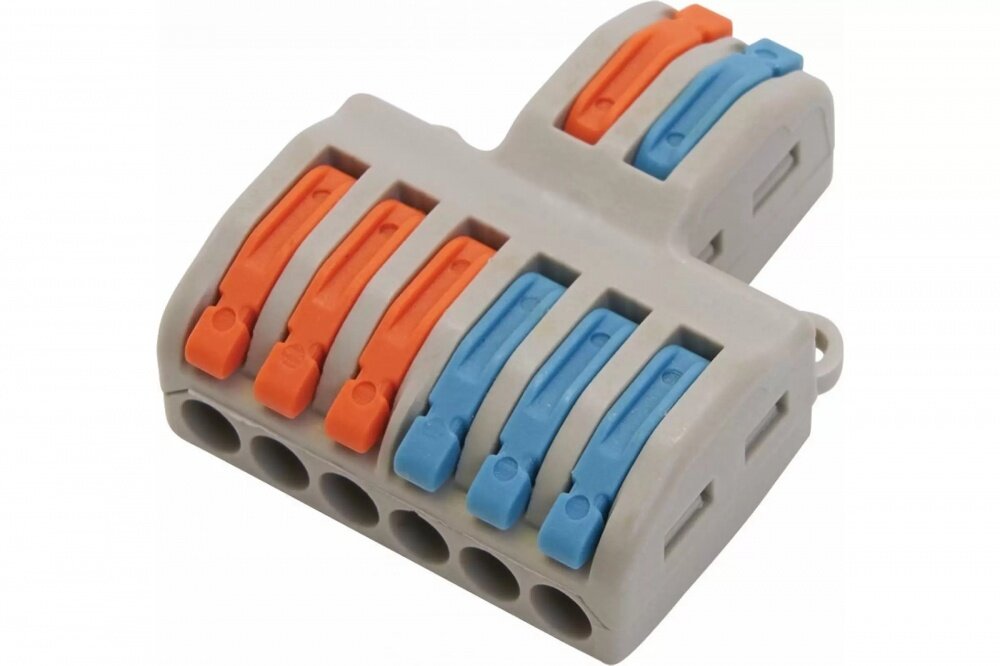 Клемма зажимная для соединения кабелей 6/2 контактов, серая, 5 штук