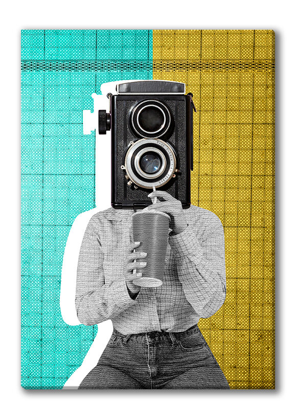 Картина для интерьера на холсте «Ретро коллаж с фотоаппаратом» 70х100 холст без подрамника