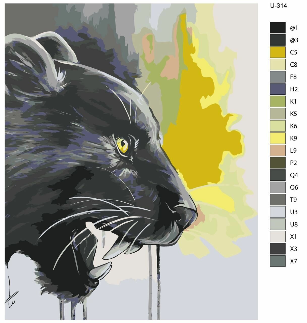 Картина по номерам U-314 "Черная Пантера с оскалом" 40x50 см