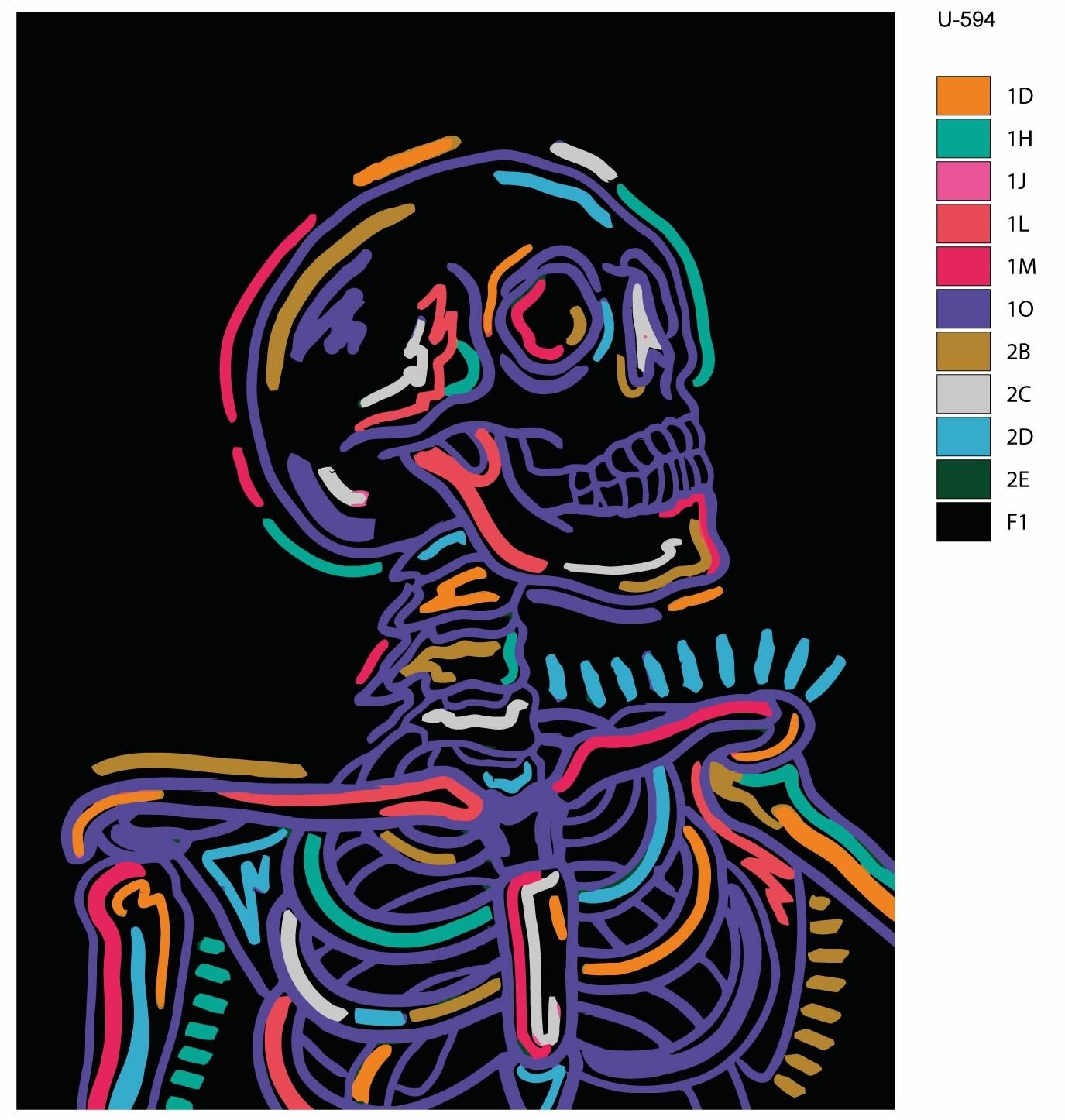 Картина по номерам U-594 "Неоновый скелет с флуоресцентными красками" 40x50 см