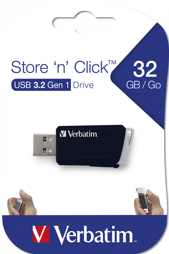 Флеш-накопитель Verbatim Store 'n' Click 32GB, USB 3.2 Gen 1, R/W 80/25 МБ/с