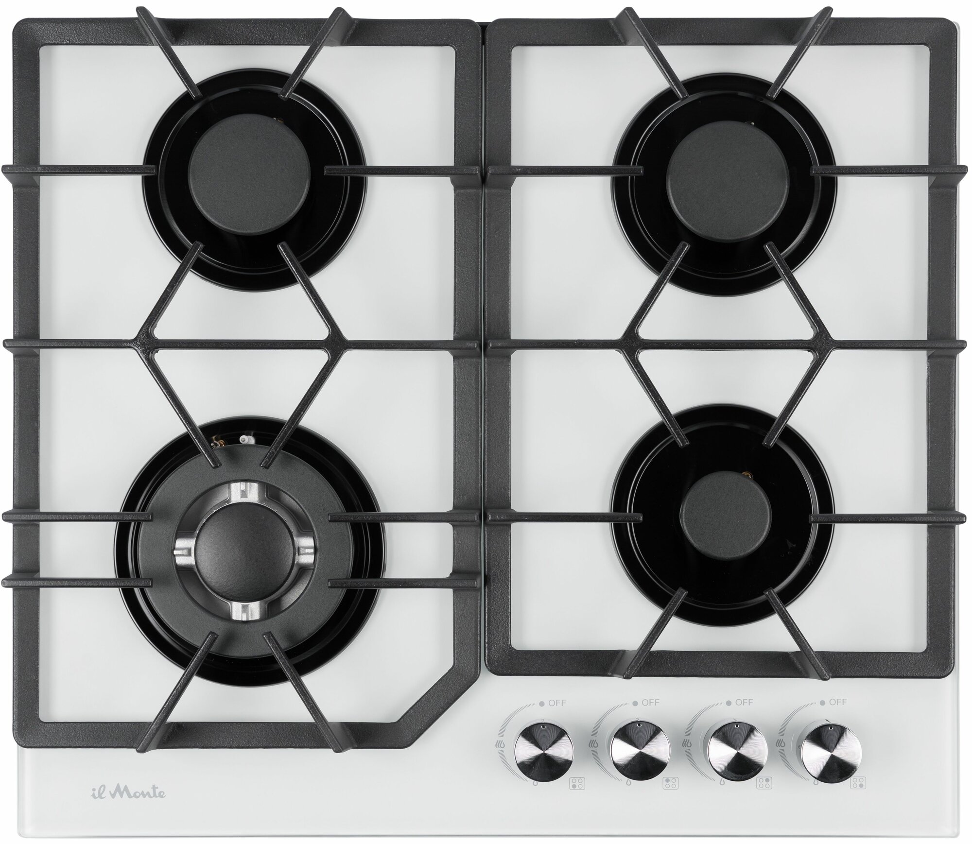 Варочная панель газовая, 60 см, Газ-контроль, Автоподжиг, Турбо-конфорка WOK, Закаленное стекло, il Monte BH-617G