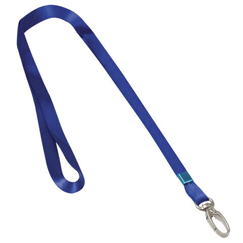 Лента для бейджей, 45 см, металлический карабин, синяя, BRAUBERG, 235737