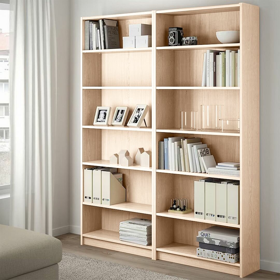 Стеллаж, 180х28х210см, напольный Барни 03 С полками, Для книг, Деревянный, ЛДСП дуб молочный светлый, FRESH мебель