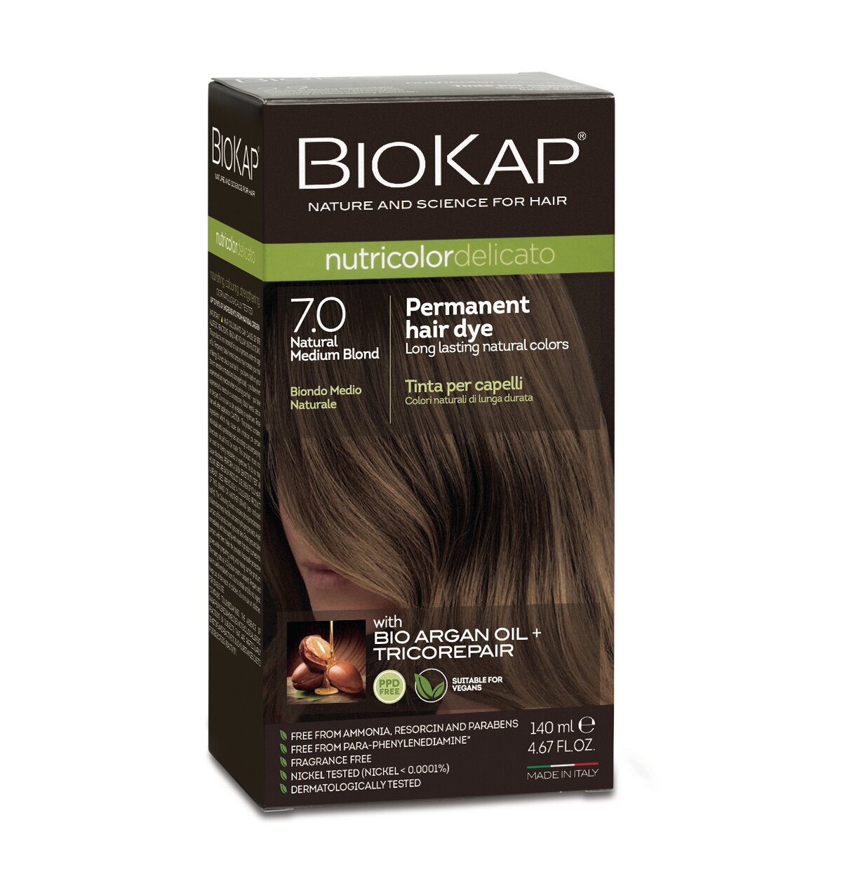 Краска для волос BioKap Delicato средне-русый тон 7.0, 140мл