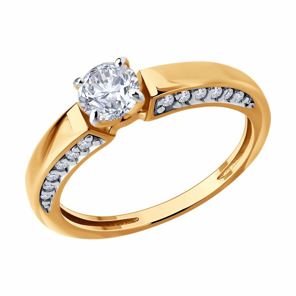 Кольцо, серебро, 925 проба, золочение, фианит