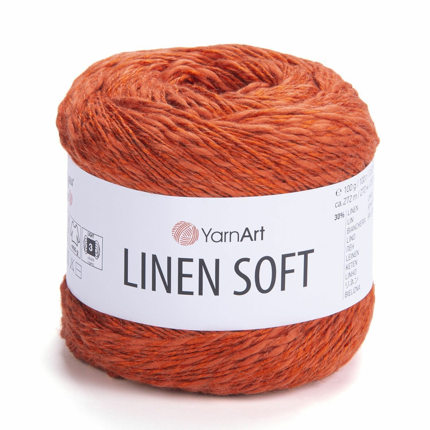 Пряжа Linen soft YarnArt, оранжевый - 7310, 30% лен, 36% вискоза, 34% хлопок, 4 мотка, 100 г, 272 м.